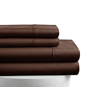 4-Pcs Premium Bedding Set 800 Thread Count 100% Cotton Bedlinen Chocolate Queen Bed Sheets, Single Ply Long Staple Yarns, Breathable, Sateen Weave, Fits Mattress Upto 16'' Deep Pockets