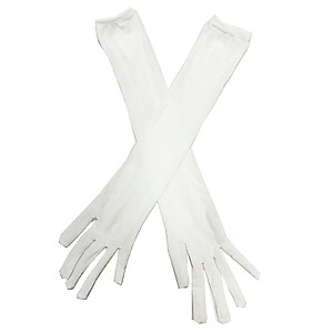 KKmeter Women's Seamless Nylon Mesh Ultra-thin Sheer Opera Length Glove Mittens (White)