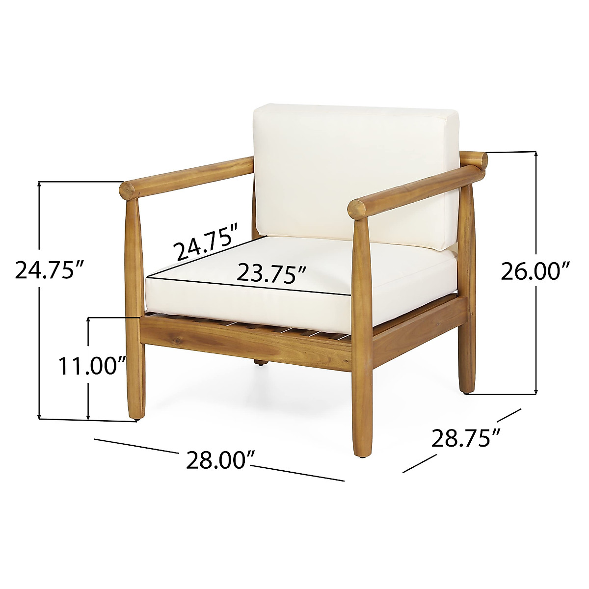 Christopher Knight Home 318120 Bonsallo Club Chair, Teak + Cream