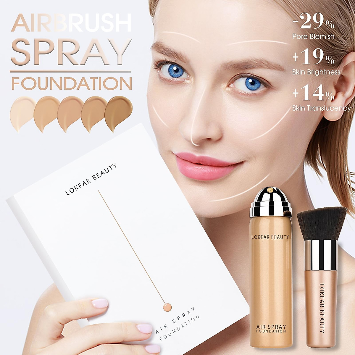 LOKFAR AirBrush Foundation Spray, Silky Mist Foundation Spray Makeup Set with Brush, Full Coverage Foundation for Smooth Radiant Finish, Formula Breathable Lightweight Hydrating | #02 Nude