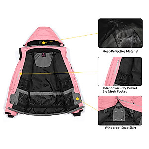 Little Donkey Andy Women's Warm Windproof Ski Insulated Jacket Water Repellent Winter Snowboarding Snow Coat With Detachable Hood Pink XL