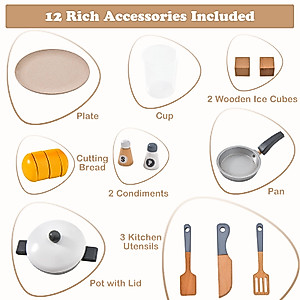 HONEY JOY Kids Kitchen Playset, 2-Piece Modular Wooden Play Kitchen for Toddlers & Refrigerator with Ice Maker, Range Hood, Oven, Little Chef Pretend Toy Kitchen Set with Light & Sound, Gray