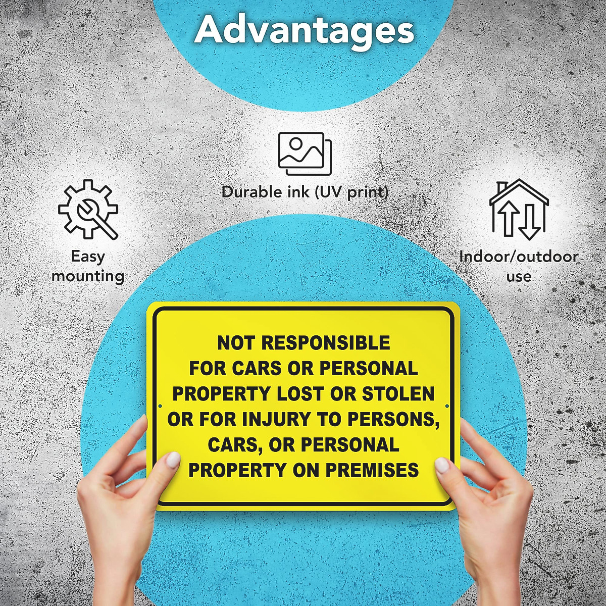 Not Responsible for Accidents or Injuries Sign - 8x12 Aluminum Management Not Responsible Sign - Not Responsible for Lost or Stolen Items Sign