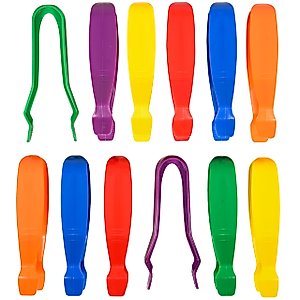 edxeducation Jumbo Tweezers - Set of 12 - Ages 18m+ - 6 Colors - Plastic Tweezers for Kids - Toddler Tongs for Fine Motor Skills and Sensory Bins