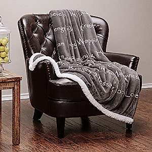 Chanasya Love and Joy Inspiring Gift Throw Blanket - Cozy, Warm and Fluffy Sherpa - Perfect Caring, Uplifting, Thoughtful, Personalized Gift for Blessings, Peace and Prayer (65x50 inches) Gray