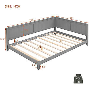 Gustonhon Full Size Daybed,Wood Sofa Bed with Backrest and Armrests,Multi-Functional Day Bed Frame with Slats Support for Living Room Bedroom,No Box Spring Needed (Gray, Full)