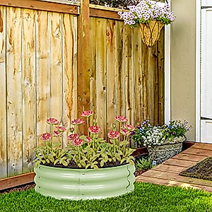 Aoodor 9'' Tall Aluzinc Metal Raised Garden Bed 30'' Round, Outdoor Garden Planter Box for Vegetable Flower Herb - Olive Green