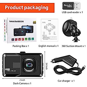 Dash Cam Front, Dash Camera for Car,3 Inch LCD Screen, 1080P Full HD Car Dashboard Recorder, 120° Wide Angle Dashcam, Gravity Sensor, WDR, Loop Recording, Motion Detection