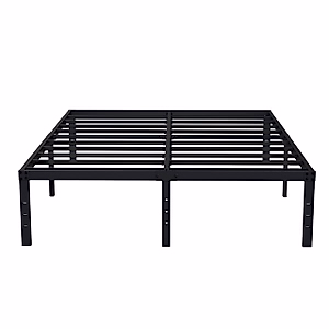 EMODA 16 Inch Bed Frame Queen Size Heavy Duty Metal Platform No Box Spring Needed with Steel Slat Support, Easy Assembly, Black