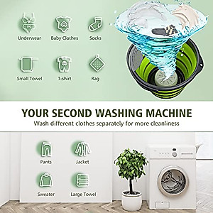 Portable Washing Machine, Mini Machine Ultrasonic Turbine Wash Bucket Collapsible, Automatic Washer for Underwear, Sock, Baby Clothes, Travel, Camping, RV, Dorm, Apartment