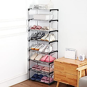 Fouews Small Shoe Rack, Narrow Stackable Shoe Shelf Organizer for Entryway, Doorway and Bedroom Closet (3-Tier, Black)