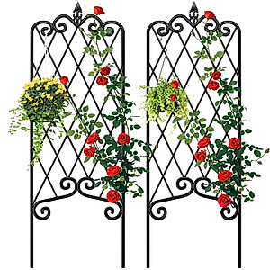 Amagabeli 2 Pack Garden Trellis for Climbing Plants 60" x 18" Rustproof Iron Potted Vines Vegetables Vining Flowers Patio Metal Wire Lattices Grid Panels for Ivy Roses Cucumbers Clematis White