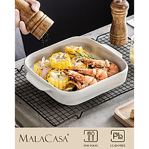 MALACASA Baking Dish, Square Lasagna Pan, 1.6 QT Baking Pan, Deep Casserole Dish for Cooking, Kitchen, Family Dinner, Banquet and Daily Use, 8.5 x 8.5 x 2.5 inch, Series BAKE-GREY