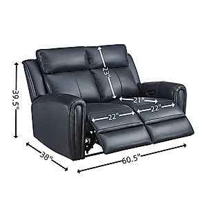 THSUPER Power Genuine Leather Reclining Loveseat, Modern Real Leather Double Recliner Loveseat, Top Grain Leather Recliner with USB Port and Ergonomic High Backrest, Blue