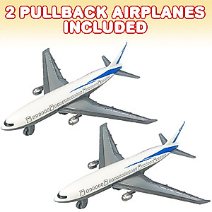 ArtCreativity Pullback Airplane Toys for Boys and Girls, Set of 2, Diecast 5 Inch Pull Back Plane Toys for Kids, Great Birthday Party Favors for Children, Goodie Bag Fillers, Gift Idea