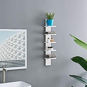 Danya B 5 Tier Wall Shelf Unit Narrow Smooth Laminate Finish - Vertical Column Shelf Floating Storage Home Decor Organizer Tall Tower Design Utility Shelf Bedroom Living Room 5.1" x 6" x 30" (White)