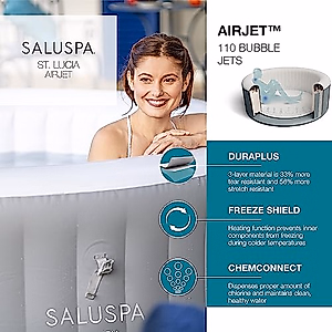 Bestway St. Lucia SaluSpa 2 to 3 Person Inflatable Round Outdoor Hot Tub with 110 Soothing AirJets, Filter Cartridge, Pump, and Insulated Cover, Gray