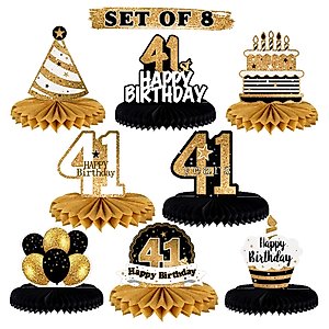 LINGTEER Happy 41st Birthday Table Honeycomb Centerpieces Cheers to 41st Birthday 41 Years Old Party Table Decorations Gift Sign.