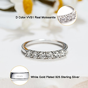 YODEWA Moissanite Wedding Band for Women 6 Real Moissanite Stone 925 Sterling Silver Hypoallergenic 0.6ct DEF Color VVS Lab Created Diamond Anniversary Engagement Bands Ring Size 7