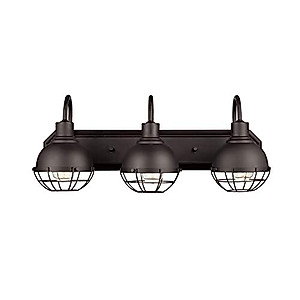 Globe Electric 51620 Eli 3-Light Caged Vanity Light, Dark Bronze, Bulbs Included, 220 Lumen
