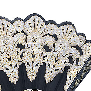 RAZZUM Decorative Folding Fans Black Spanish Style Dance Party Wedding Lace Silk Folding Hand Held Flower Fan Fan