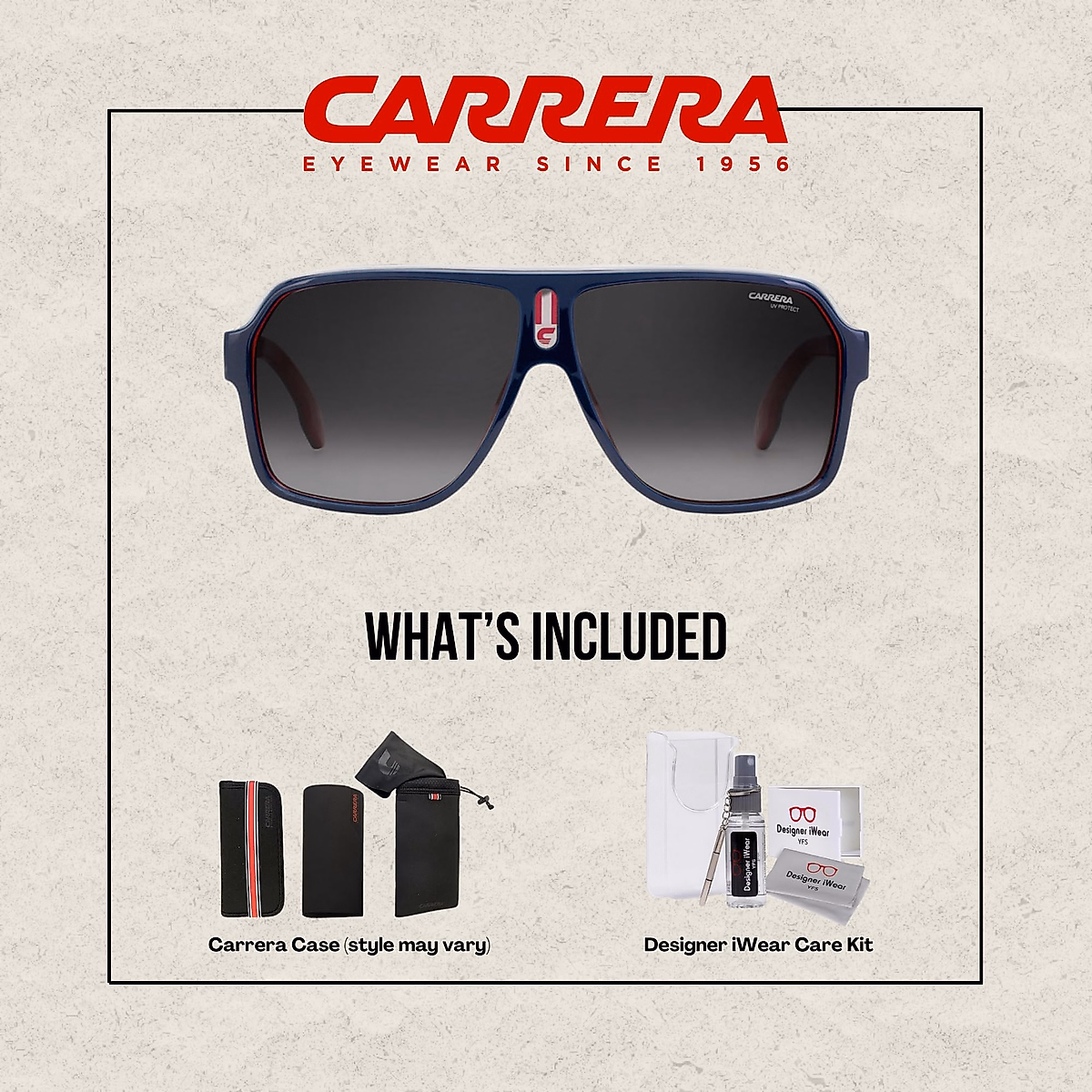 Carrera CA1001/S 08RU/9O 62M Blue Red/Dark Gray Gradient Plastic Aviator Sunglasses For Men For Women + BUNDLE with Designer iWear Eyewear Kit