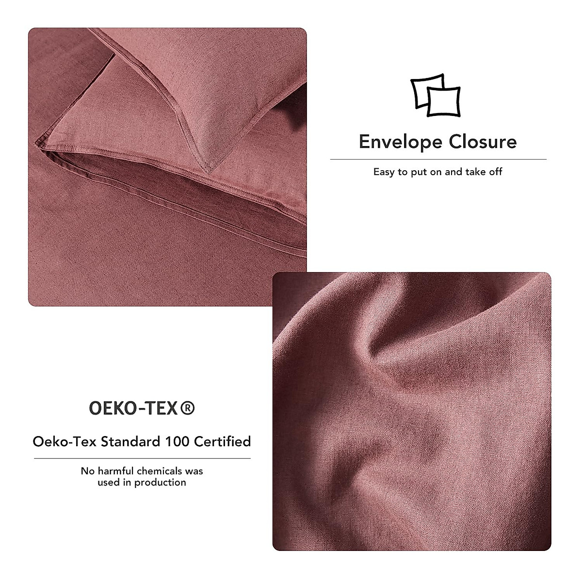 DAPU Linen Duvet Cover King, Washed Lightweight Bedding Set with Buttons Closures, 3 PCs Hypoallergenic Soft Linen Cotton Blend Duvet Cover Set with 8 Corner Ties (Cocoa, King)