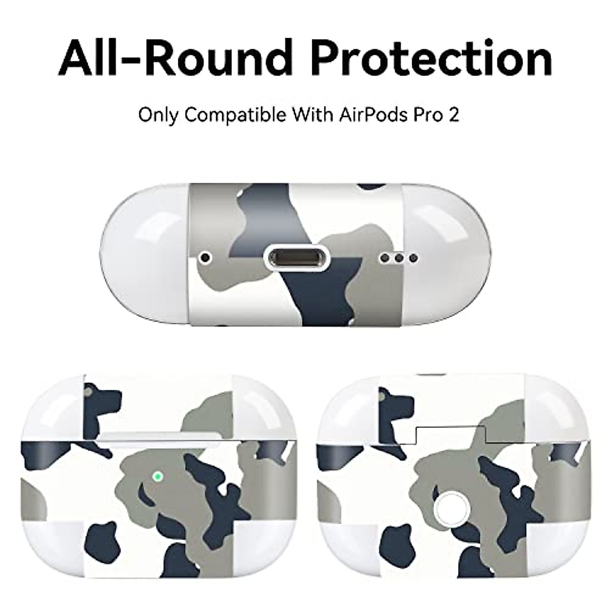 IMMOENUC Compatible with Airpods Pro (2nd Generation) Skin Sticker,Protective,Durable,and Unique Vinyl Decal Wrap Cover for Airpods Pro 2(White Grey Camouflage)