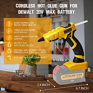 Cordless Hot Glue Gun for DeWalt, Handheld Glue Gun for DeWalt 18/20V Max Li-ion Battery, 30s Quick Preheat, for Arts & Crafts & DIY with 30 Glue Sticks (Tool Only)