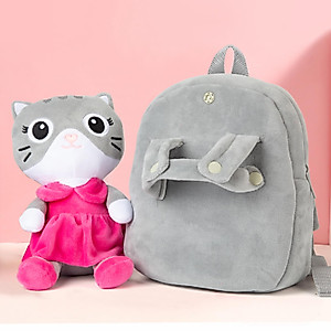 Kids Toddler Backpack Baby Girl Backpack with Stuffed Bunny Mini Plush Toys for Toddler Girls Gifts 2 3 4 5 6 Years Old Easter Gift Little Doll Stuffed Animal Rabbit Plushie Schoolbag Rose Red 9.8''
