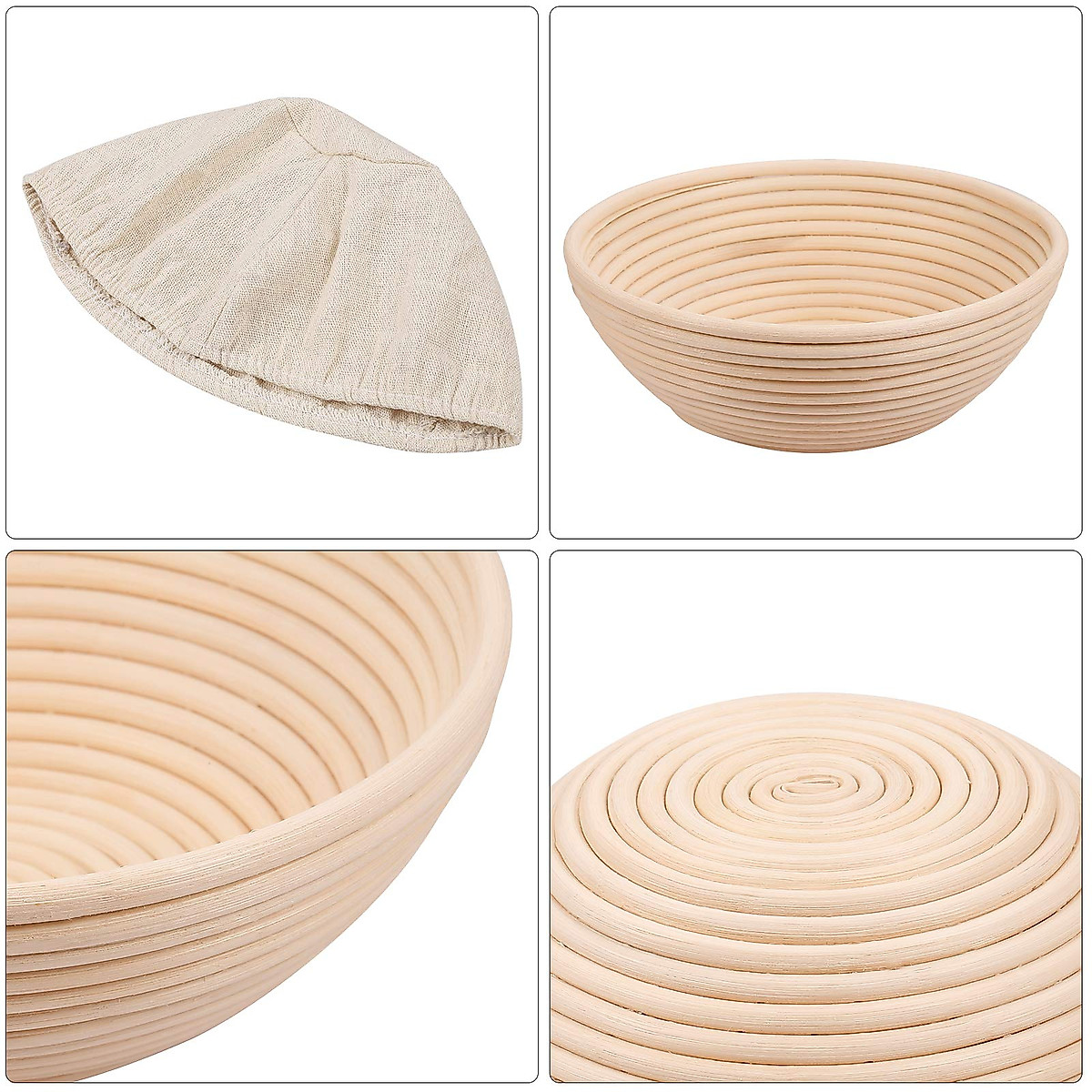 Round Bread Proofing Basket Set of 2, 8" and 9" Natural Rattan Banneton Round Sourdough Baking Bowls with Multi Baking Tools for Professional and Home Bakers