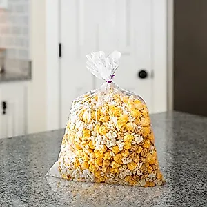 TATTI 100 Pack Clear Plastic Large Cellophane Bags 12x16 With 4inches Twist Ties, Plastic Cello Bags 1.4 mils for Cookies Candy Gift Birthday Party Favor (Pack of 100)