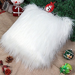 AerWo Fur Throw Pillows Fluffy Pillow Covers, Set of 2 Faux Plush Cushion New Luxury Series Merino Style Decorative Pillows Case for Couch Bed Living Room Car Chair, 18" x 18" (Off-White)