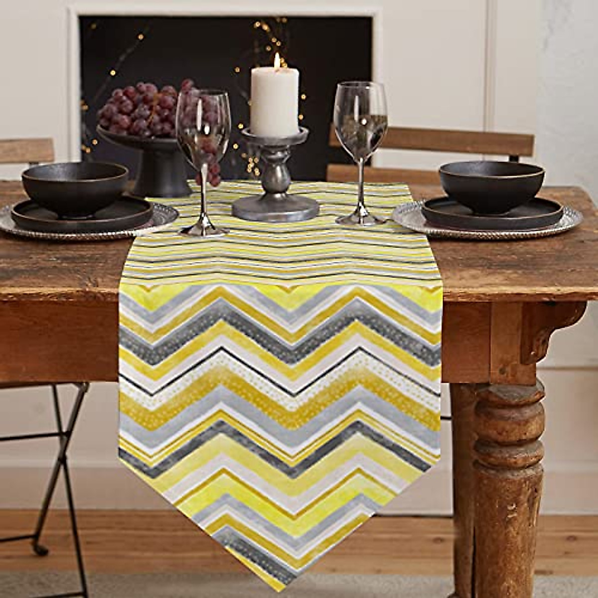 Big buy store Table Runner Geometric Chevron Zig Zag Stripe Cotton Line Table Covers for Dinner Kitchen Wedding Indoor and Outdoor Parties Nordic Design Yellow Table Setting Decor -13 x 36 inch