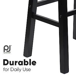 PJ Wood 24 Inch Single A Frame Classic and Modern Comfortable Wooden Bar Stool Saddle Seat with Built in Bars as Footrests, Black
