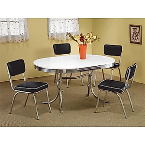 Home Square Dining Table Set with 42" Vintage Retro Round Dining Table and Set of 4 Retro Side Chairs with Cushion Black and Chrome for Kitchen and Dining Room