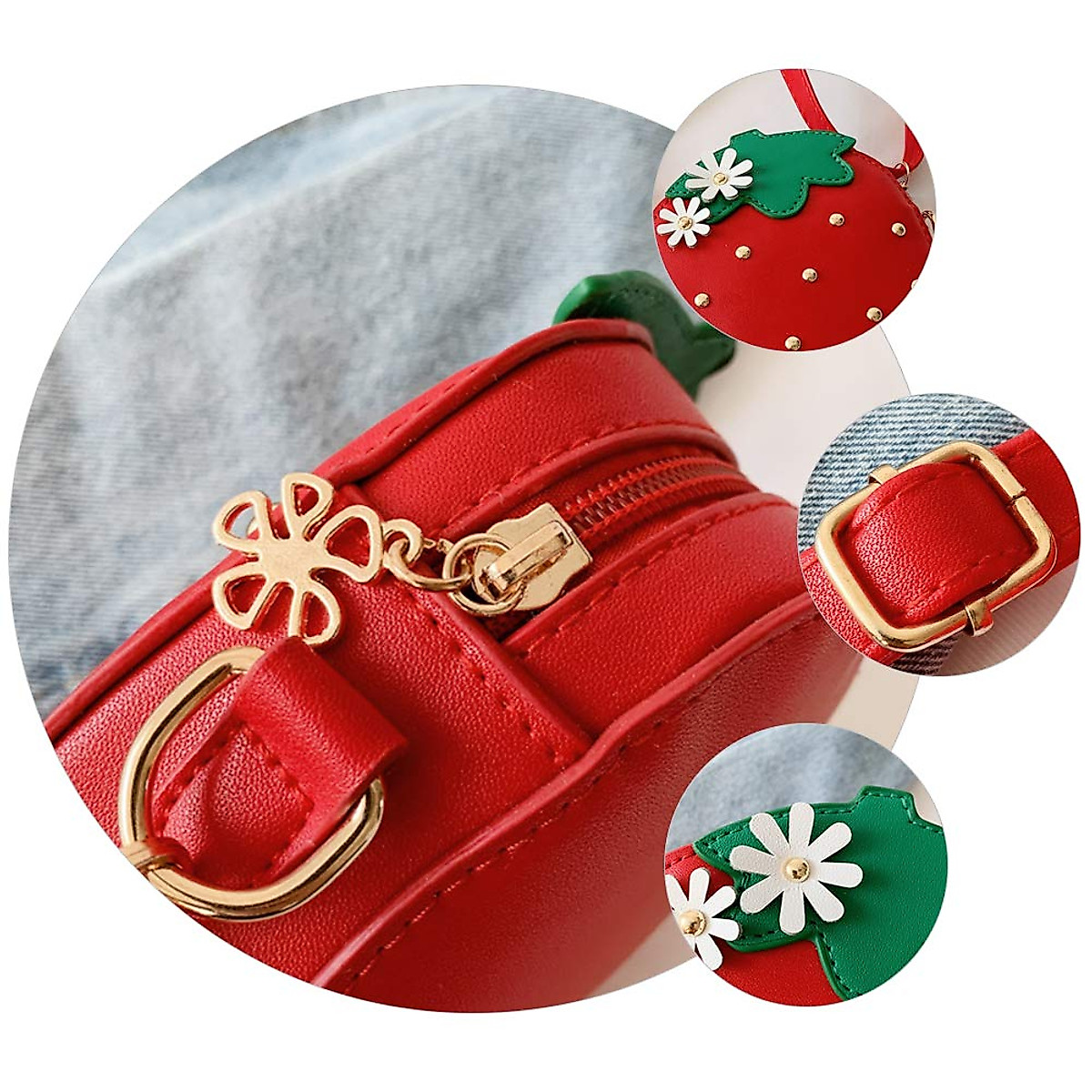 Amosfun Strawberry Shape Shoulder Mini Bag Novelty Cute Handbag Clutch Fruit Shaped Wallet Strawberry Coin Purse Crossbody Bag for Women Girl