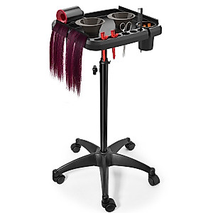 Salon Tray on Wheels with 2 Bowls, Aratan Instrument Tattoo Tray, Adjustable Height Rolling Salon Tray for Hairstylist, Color Trays for Professional Salon Home Use, Black