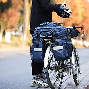 HUNTVP Bike Bag Bike Pannier Bag 3 in 1 Rack Saddle Bag Backpack Rear Seat Bag Shoulder Bag Laptop Pannier Cargo Rack Bicycle Bag with Rain Cover (Blue)