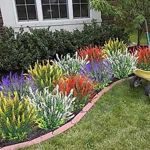 TURNMEON 10 Bundles Artificial Lavender Flowers Outdoor UV Resistant Fake Flowers Faux Plants Plastic Shrubs Outside Garden Porch Window Box Spring Summer Decor(White)