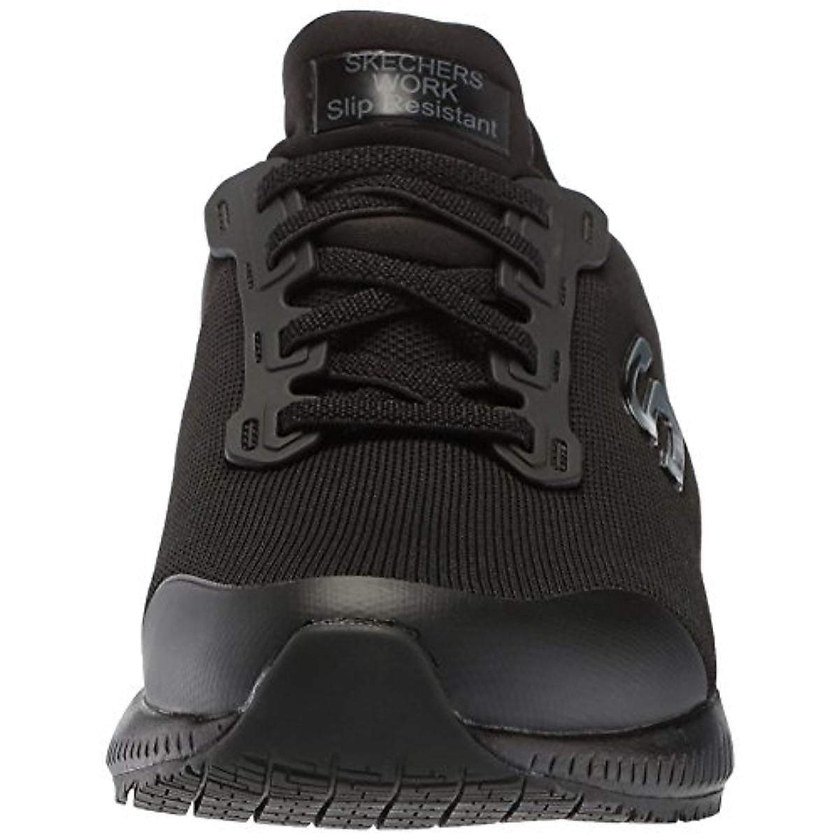 Skechers for Work Women's Squad SR Food Service Shoe, black flat knit, 5.5 M US