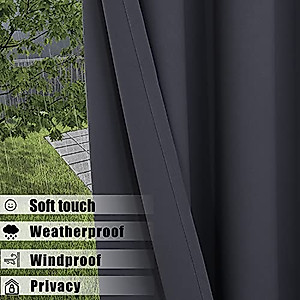 BONZER Waterproof Indoor/Outdoor Curtains for Patio - Thermal Insulated, Sun Blocking Grommet Blackout Curtains for Bedroom, Porch, Living Room, Pergola, Cabana, 2 Panels, 52 x 84 inch, Dark Grey