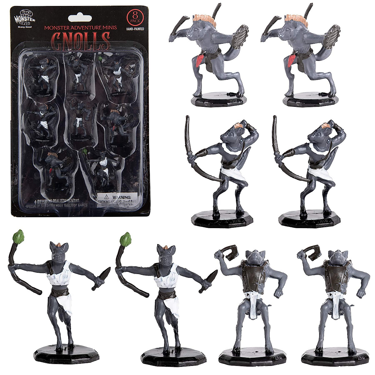 Halloween Fantasy Gnoll Mini Figures – 8 Painted Unique Designs – 1" Hex-Sized, Compatible with DND, Pathfinder & Tabletop RPGs – Realistic Sculpts for Spooky Campaigns, Game Nights