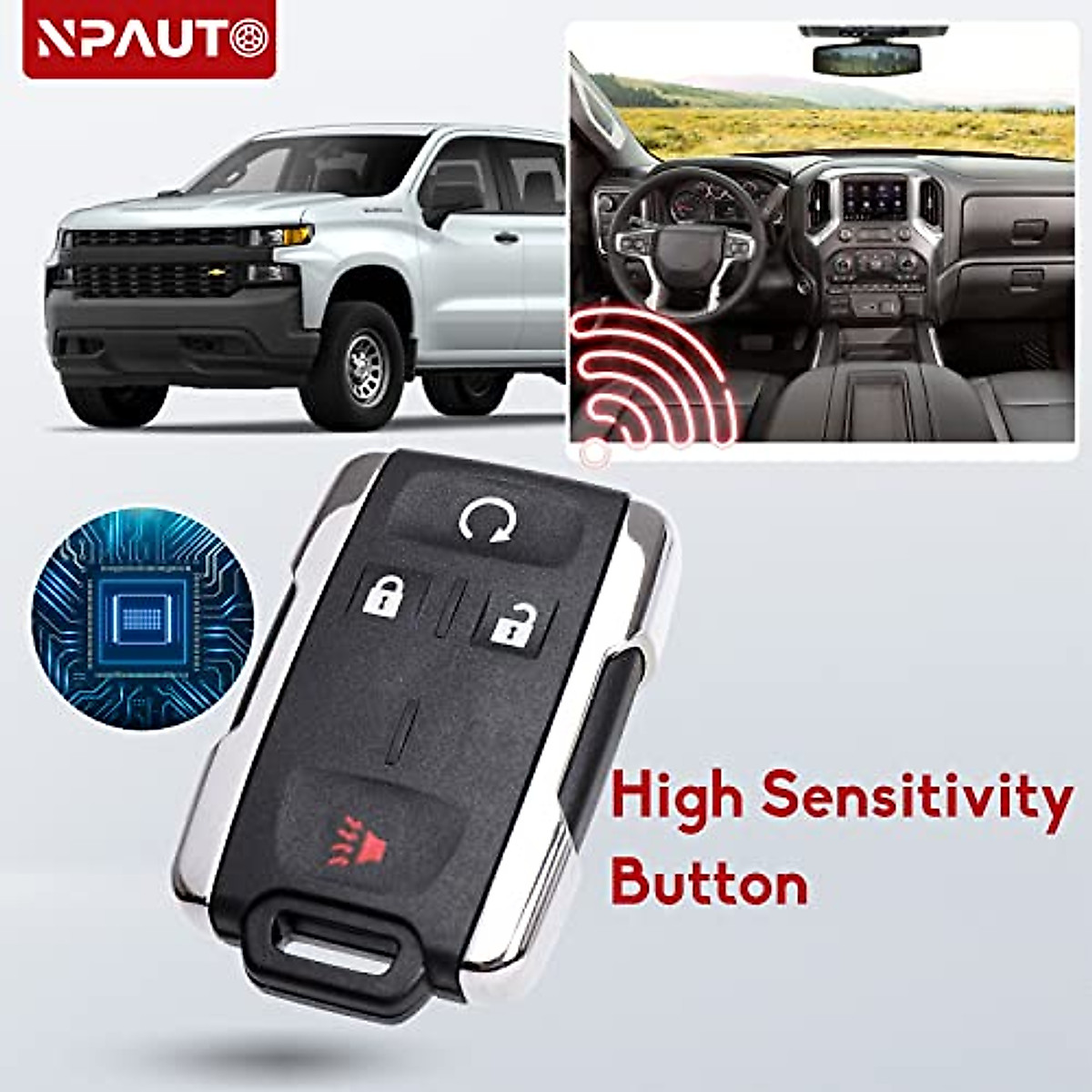 NPAUTO Key Fob Replacement for Chevy Silverado GMC Sierra 1500 2500 HD 3500 HD 2014 2015 2016 2017 2018 2019 2020 Chevy Colorado GMC Canyon 2015-2021 Keyless Entry Remote Control Start Key Fobs