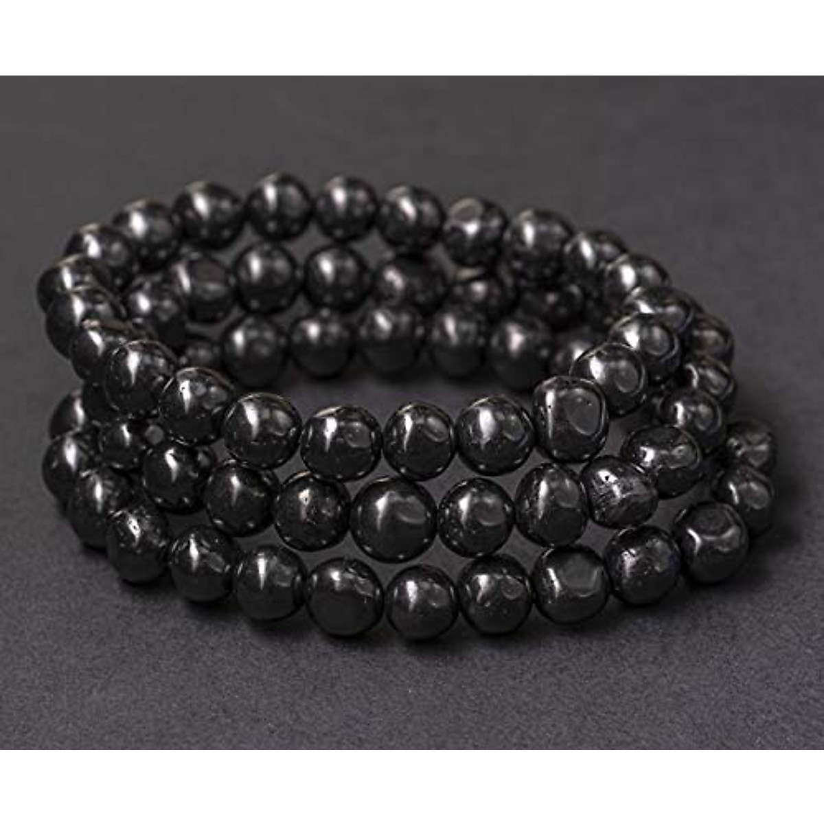 Shungite Beaded Bracelet Stretch Round Strand 6.5" is a Spectacular Stone contains natural C60 Fullerene Formed in The Heart of Shungite Mine Type II from Russia
