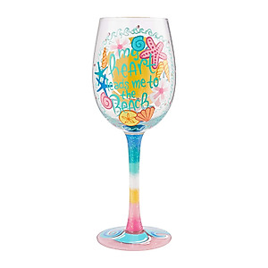 Enesco Designs by Lolita My Heart Leads Me to The Beach Life Artisan Hand-Painted Wine Glass, 1 Count (Pack of 1), Multicolor