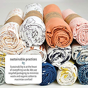 Oliver & Rain Organic Muslin Baby Boy Swaddle Blankets 4 Pack Receiving Blanket Whaleshark and Stingray Print, Dark Blue Dash Stripe and Solid White