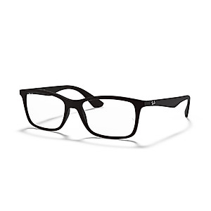 Ray-Ban RX7047 Rectangular Prescription Eyeglass Frames, Matte Black/Demo Lens, 54 mm