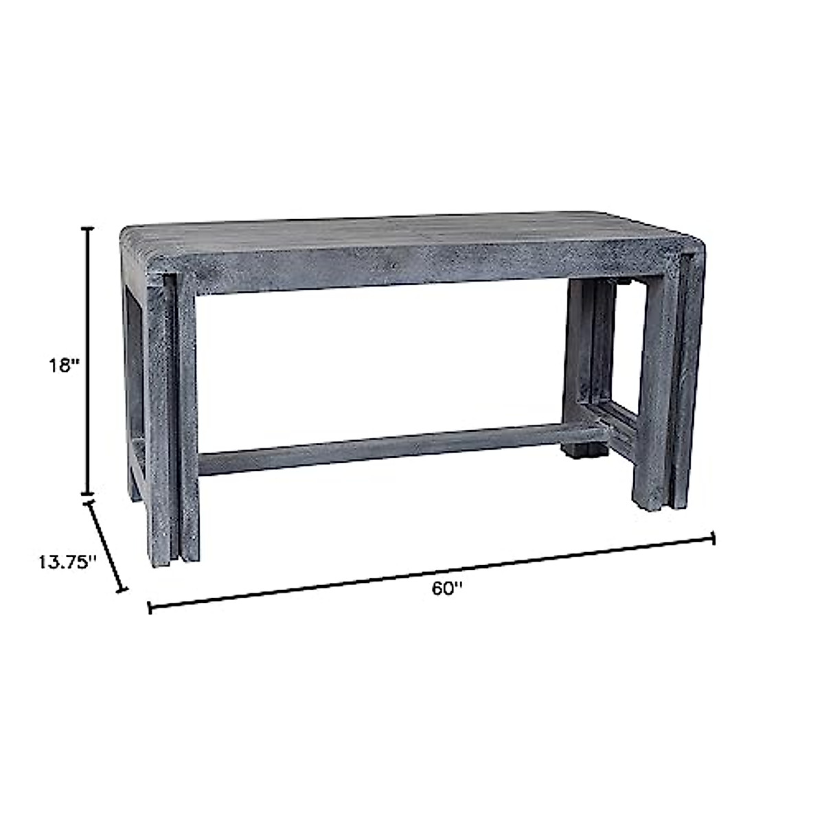 East at Main Bench, Extendable Bench Made of Solid Mango Wood, can Extend from 35" to 60" (Black)