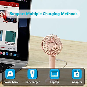 AKANDS Mini Portable Electric Fan, USB Rechargeable Handheld Fan Three-Speed Adjustment, Personal Fan with Phone Holder Base, Lightweight Fan for Stylish Girls, Women and Men Indoor Outdoor (Blue)